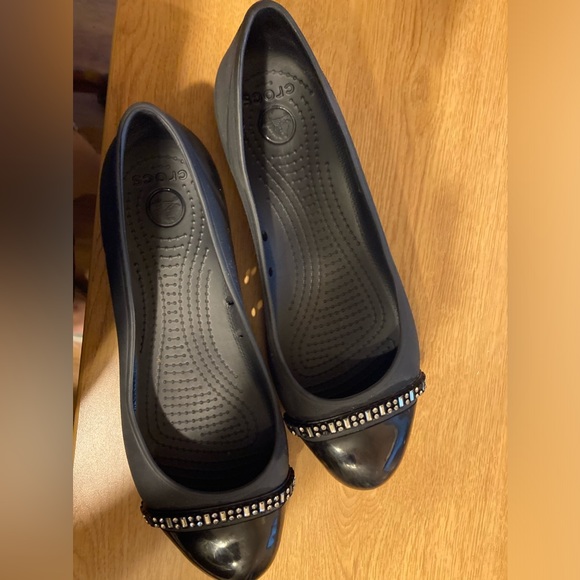 CROCS | Shoes | Crocs Black Flats With Rhinestones Small Scuffs On Toes ...
